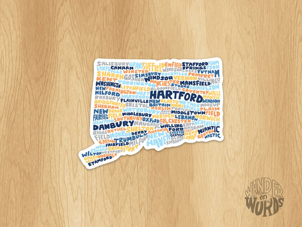 Hand-Lettered Connecticut Towns Map Sticker – Massachusetts Bay Trading Co